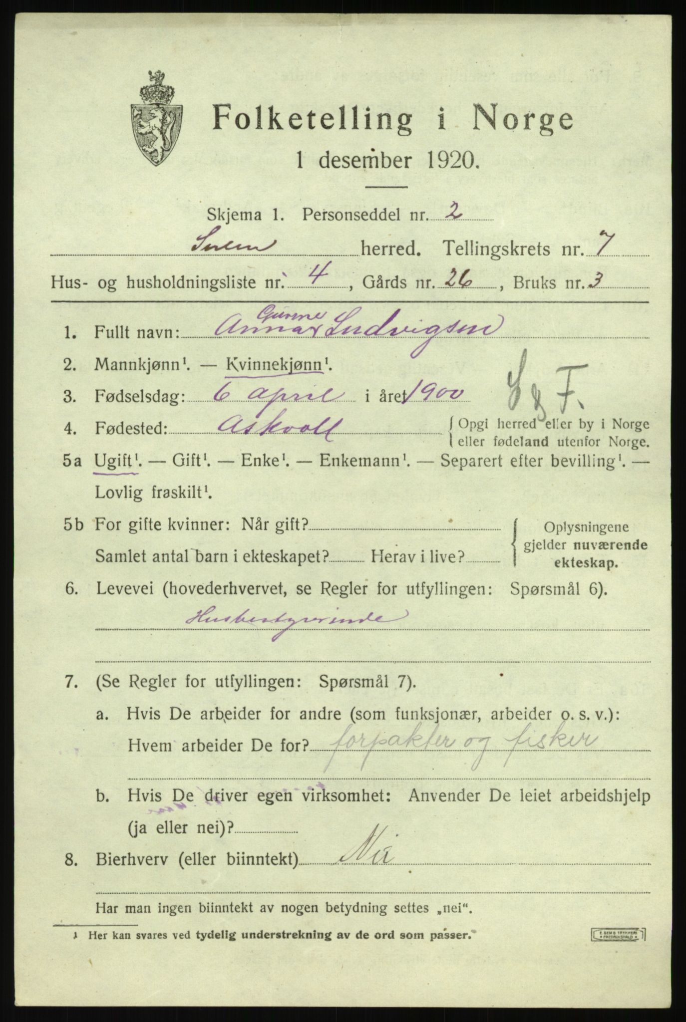 Folketellinger: SAB, Folketelling 1920 for 1412 Solund herred, 1920, s. 2782 - Skanna arkiver ...