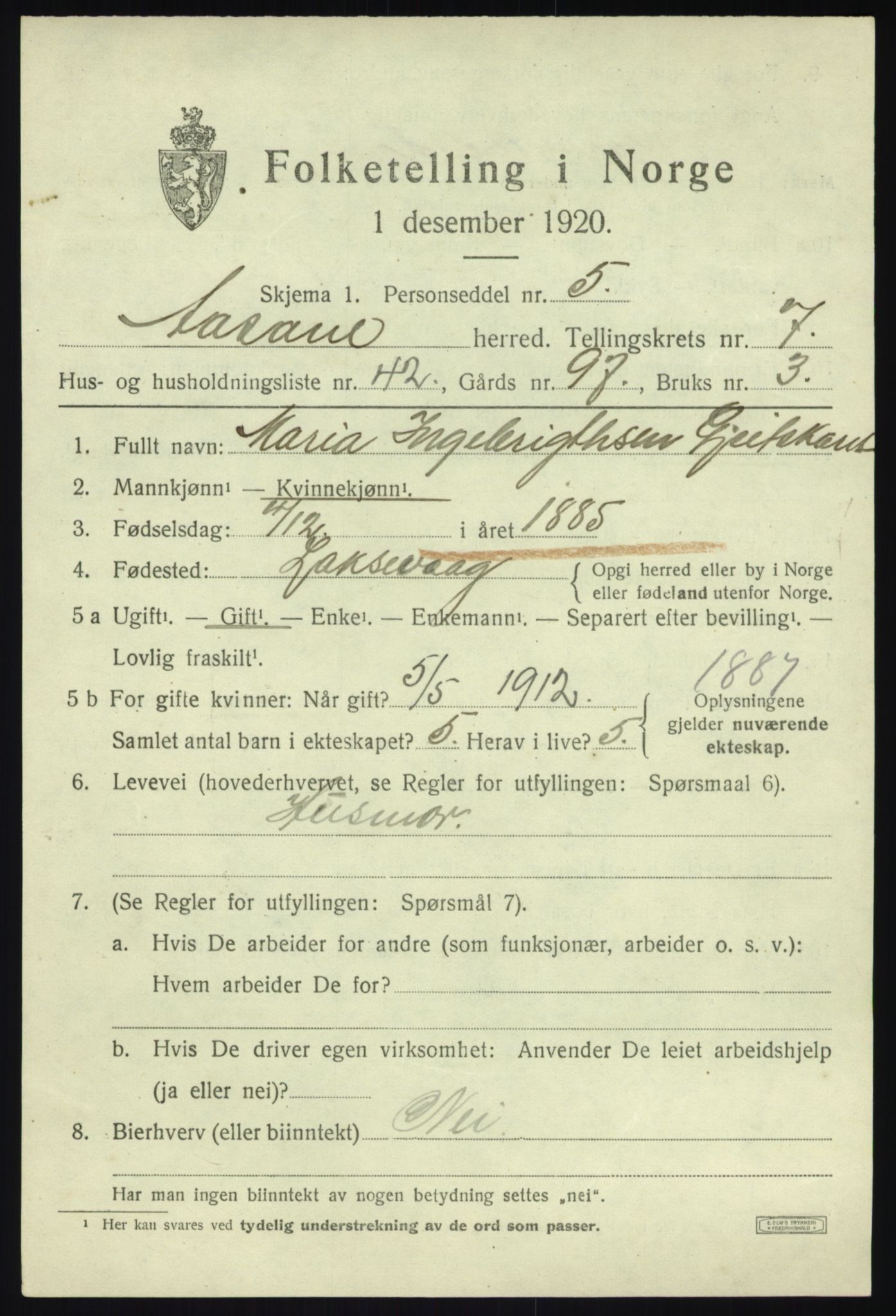 Folketellinger: SAB, Folketelling 1920 for 1255 Åsane herred, 1920, s. 5597 - Skanna arkiver ...